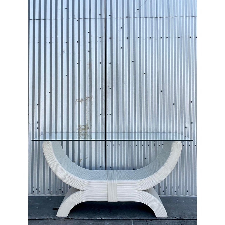 Vintage Coastal Painted Pencil Reed Console Table For Sale at 1stDibs