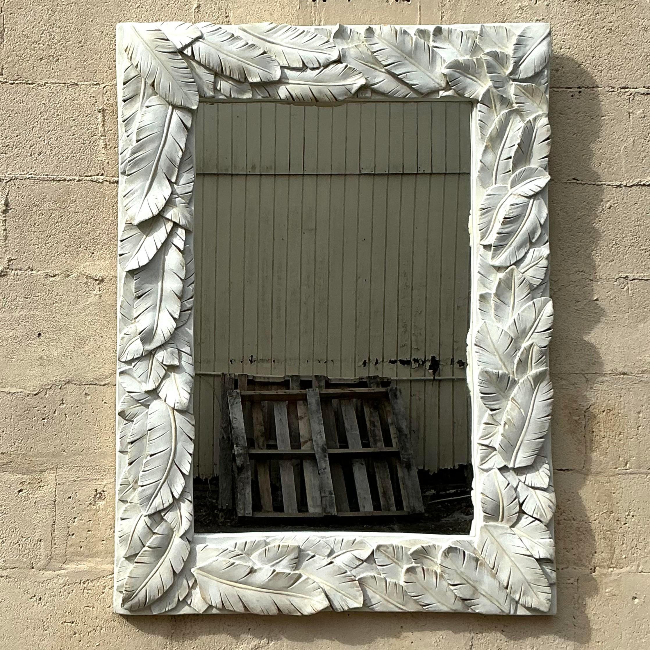 Vintage Coastal Palm Leaf Mirror For Sale at 1stDibs