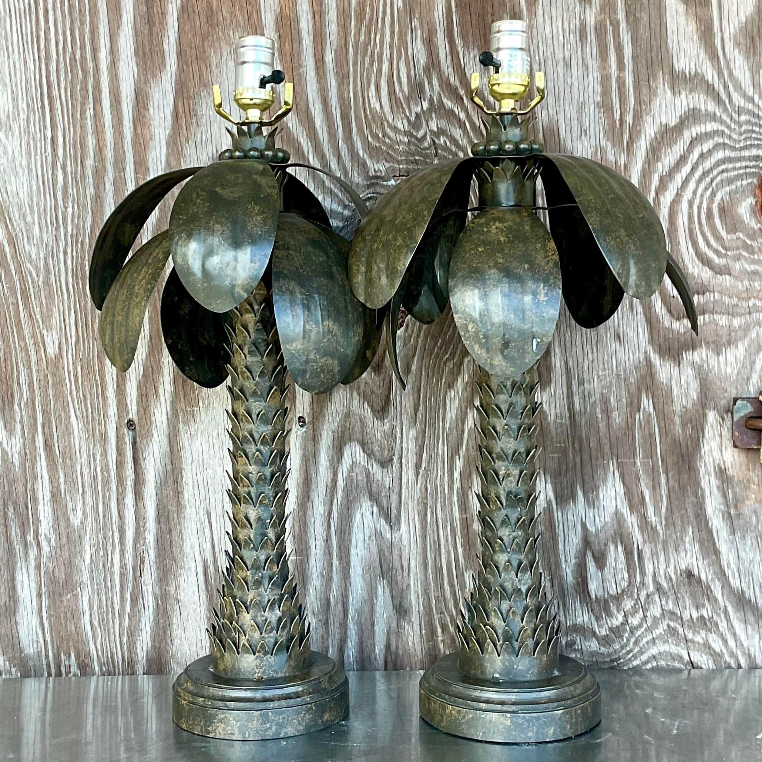Vintage Coastal Patinated Bronze Finish Palm Lamps - a Pair For Sale at ...