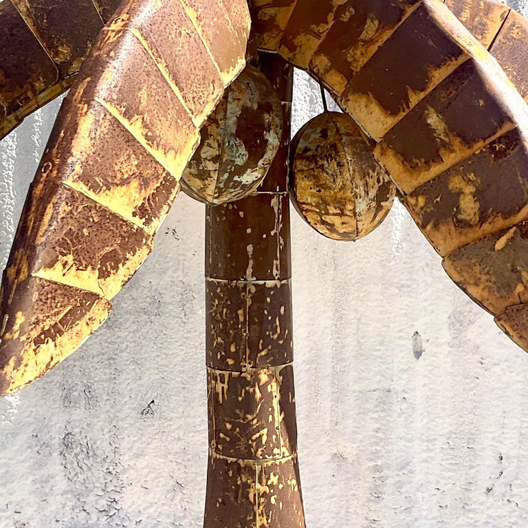 Vintage Coastal Patinated Metal Palm Tree Sculpture For Sale at 1stDibs