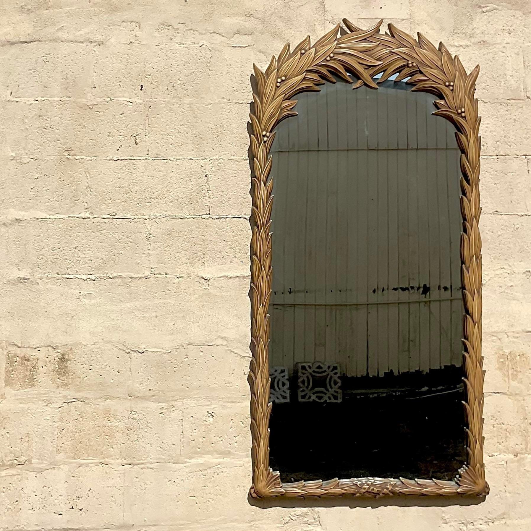 Vintage Coastal Peacock Palm Mirror For Sale at 1stDibs