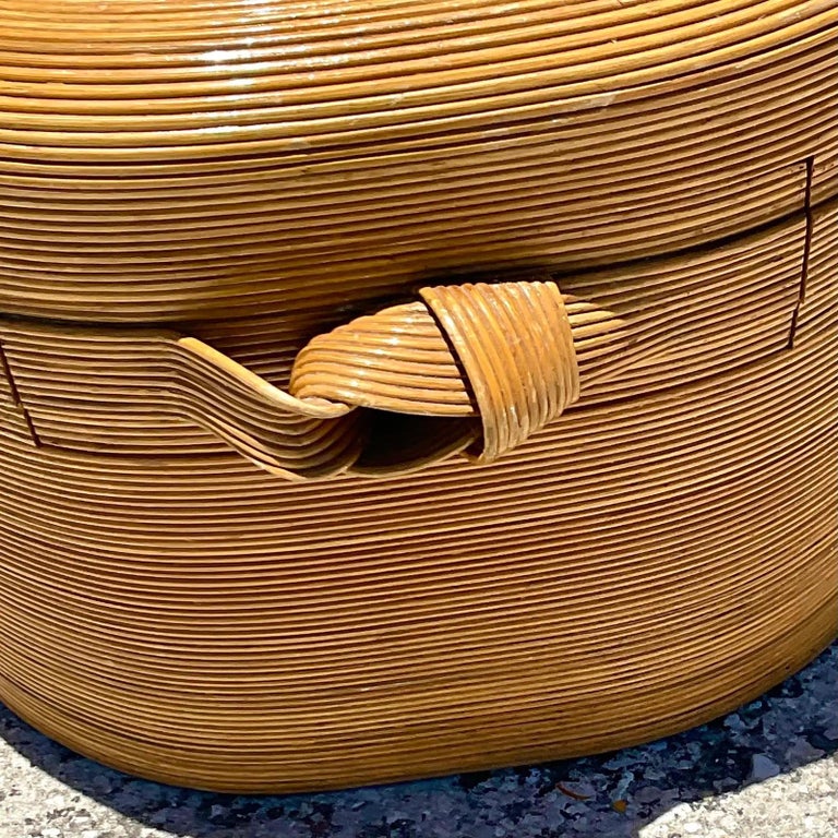 Vintage Coastal Pencil Reed Bow Side Table After Betty Cobonpue For ...