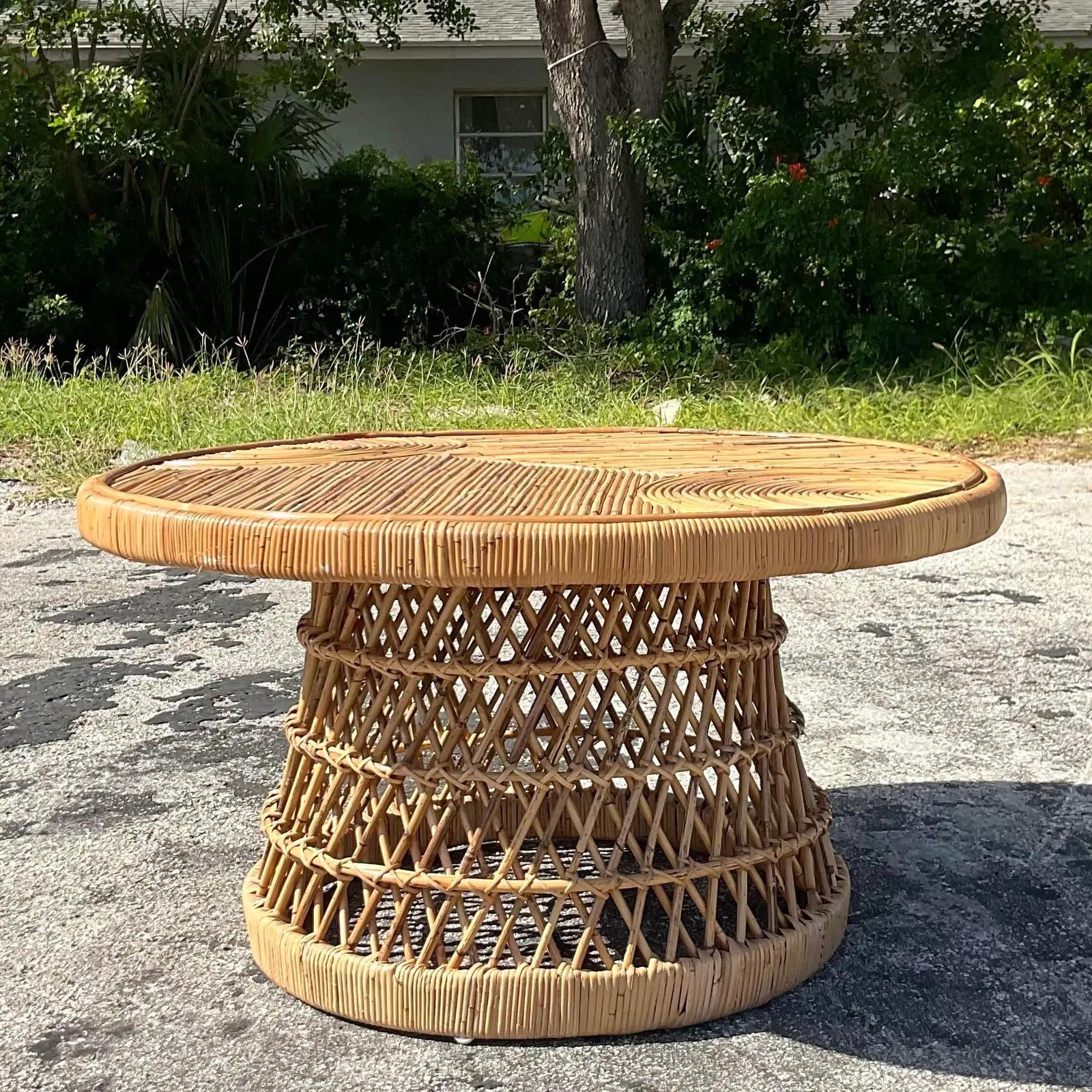 Vintage Coastal Pencil Reed Coffee Table For Sale at 1stDibs