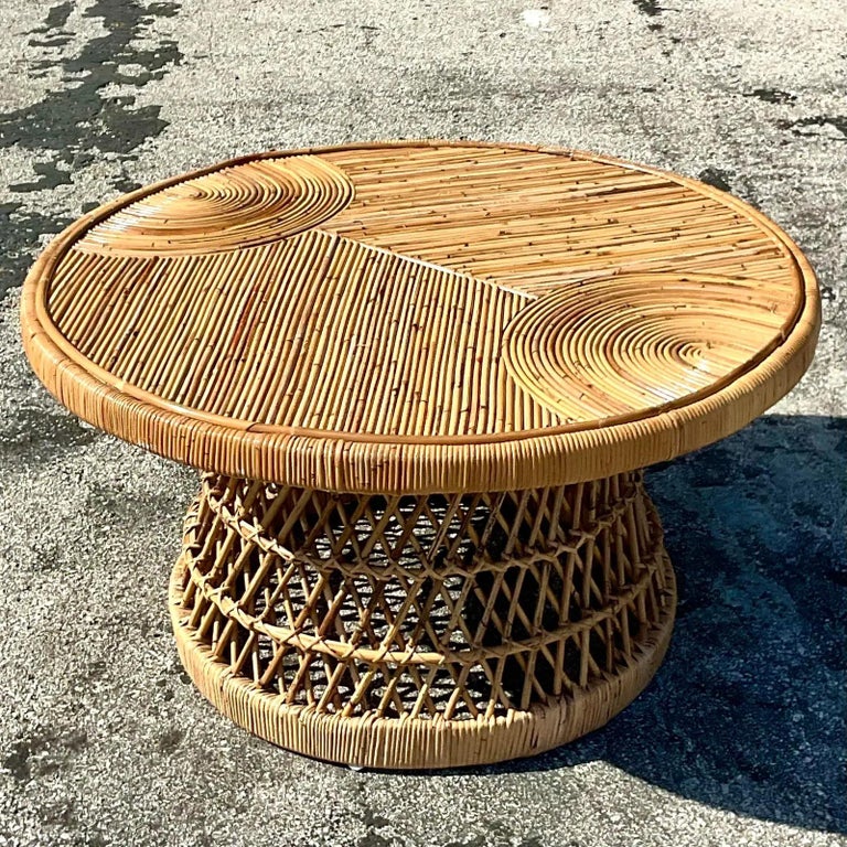 Vintage Coastal Pencil Reed Coffee Table For Sale at 1stDibs
