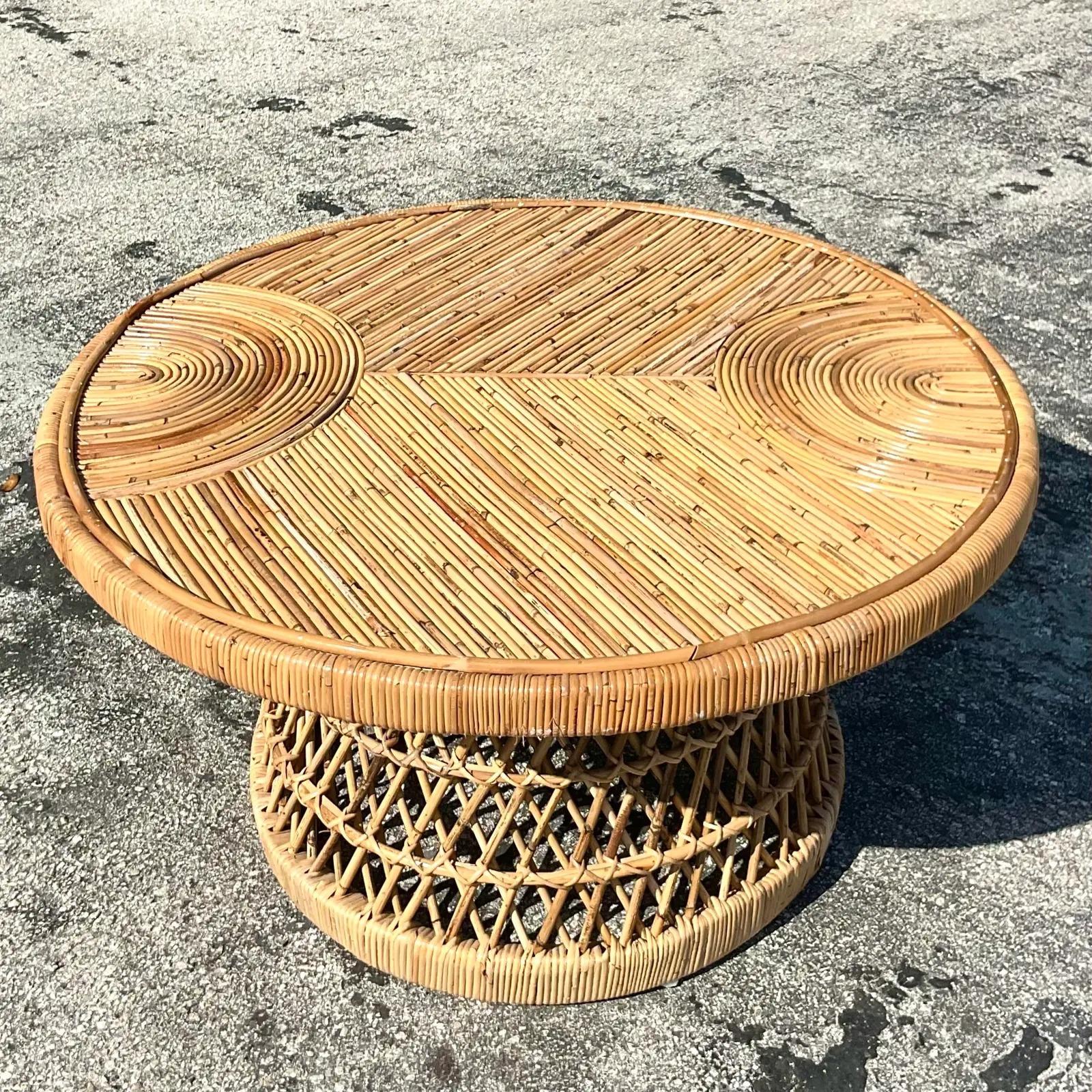 Vintage Coastal Pencil Reed Coffee Table For Sale at 1stDibs