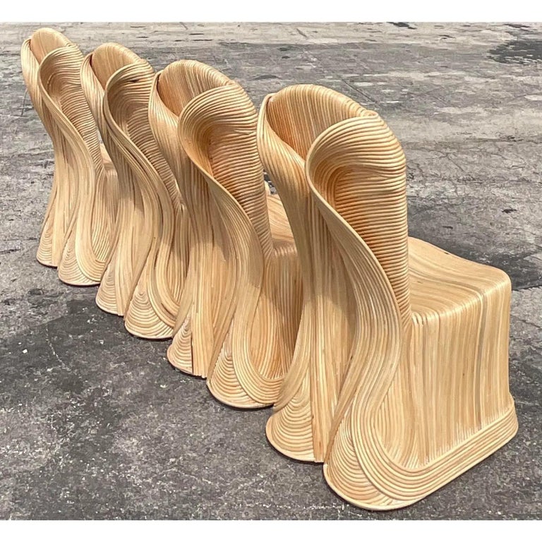 Vintage Coastal Pencil Reed Dining Chairs After Betty Cobunpue at 1stDibs
