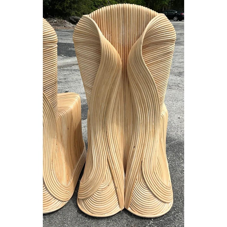 Vintage Coastal Pencil Reed Dining Chairs After Betty Cobunpue at 1stDibs