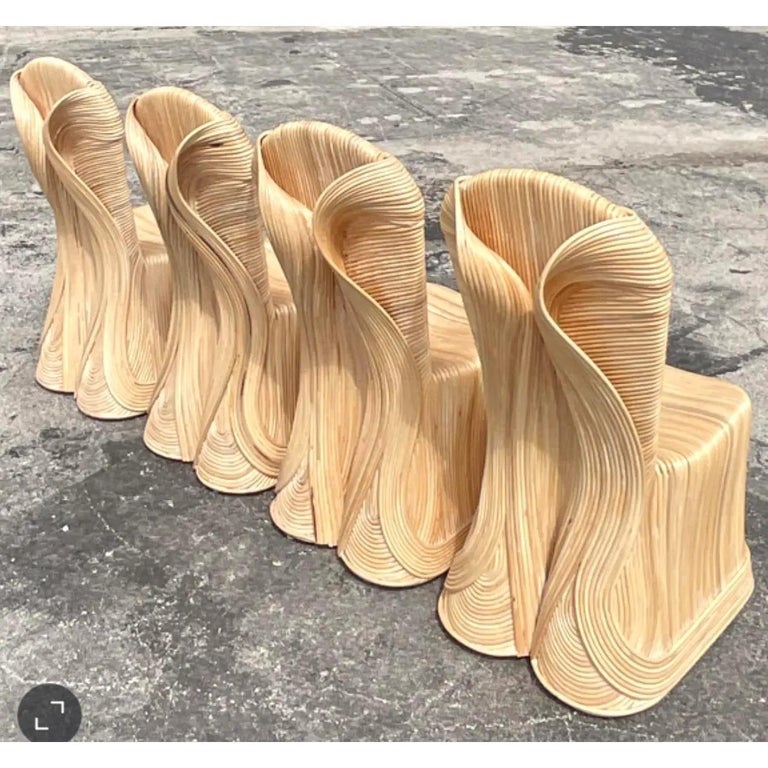 Vintage Coastal Pencil Reed Dining Chairs After Betty Cobunpue at 1stDibs