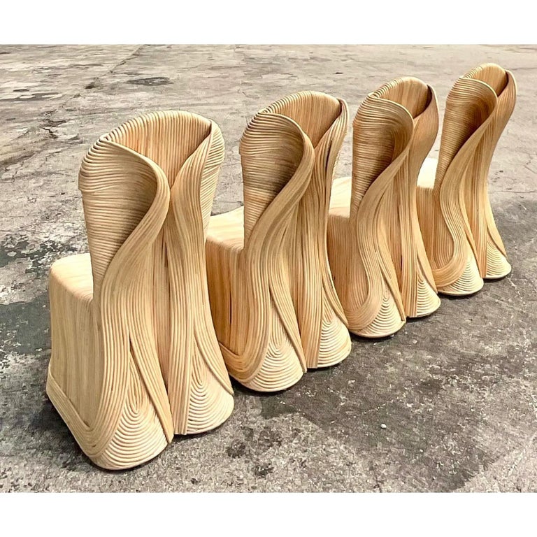 Vintage Coastal Pencil Reed Dining Chairs After Betty Cobunpue at 1stDibs