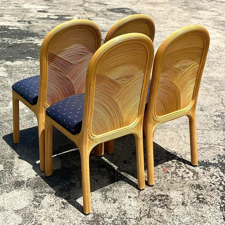 Vintage Coastal Pencil Reed Dining Chairs, Set of 4 For Sale at 1stDibs