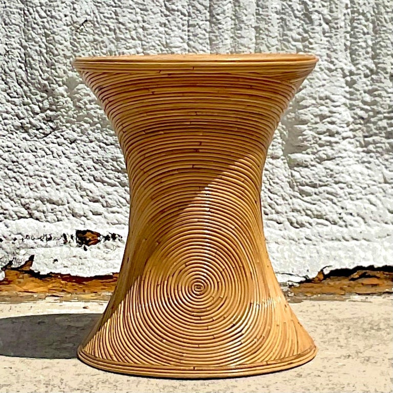 Vintage Coastal Pencil Reed Dining Table Pedestal For Sale at 1stDibs