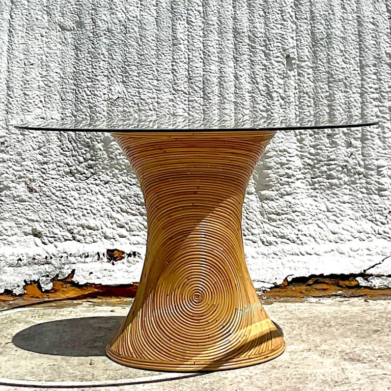 Vintage Coastal Pencil Reed Dining Table Pedestal For Sale at 1stDibs