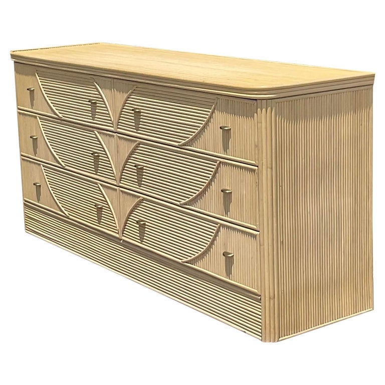 Vintage Coastal Pencil Reed Chest Of Drawers For Sale at 1stDibs