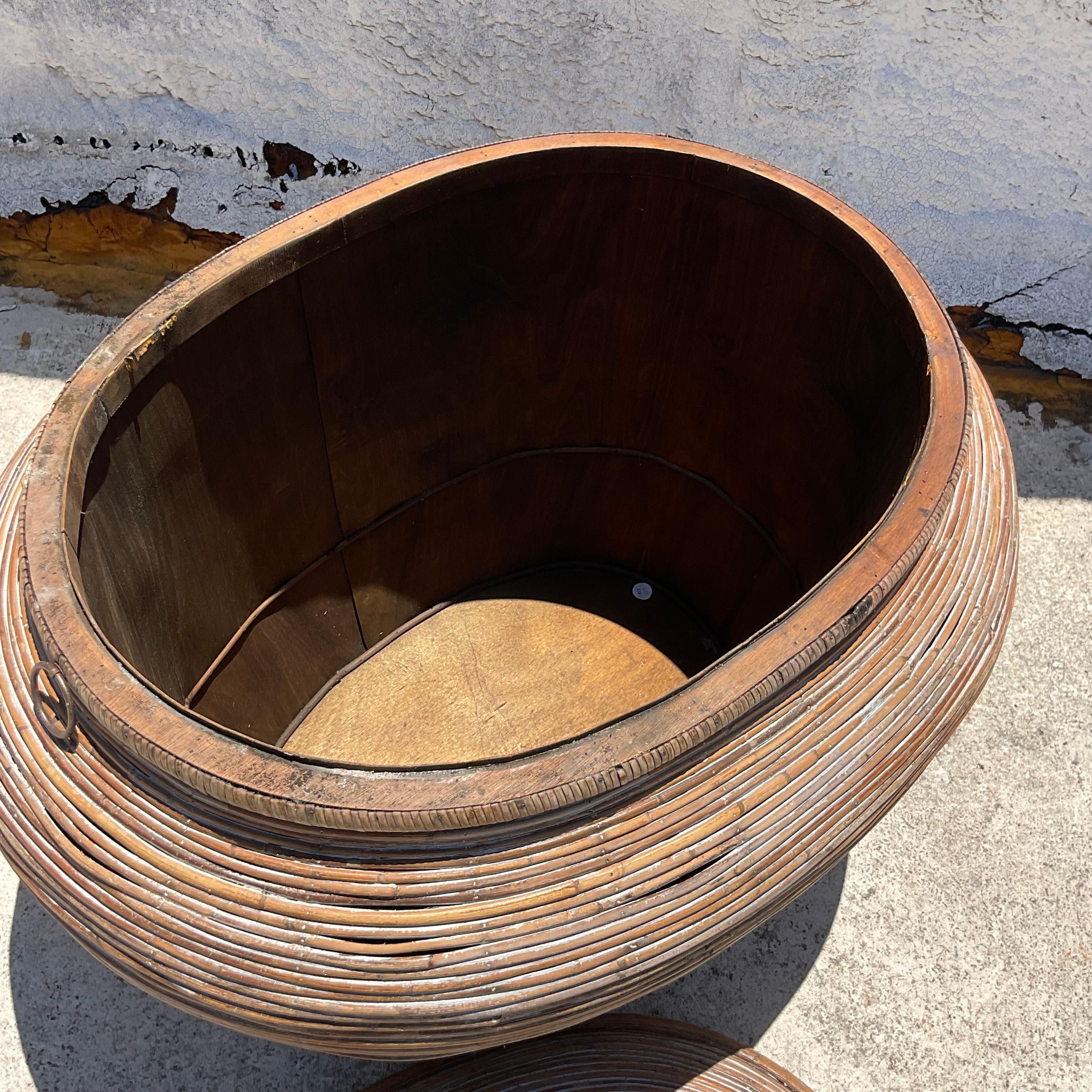 Vintage Coastal Pencil Reed Lidded Basket For Sale at 1stDibs