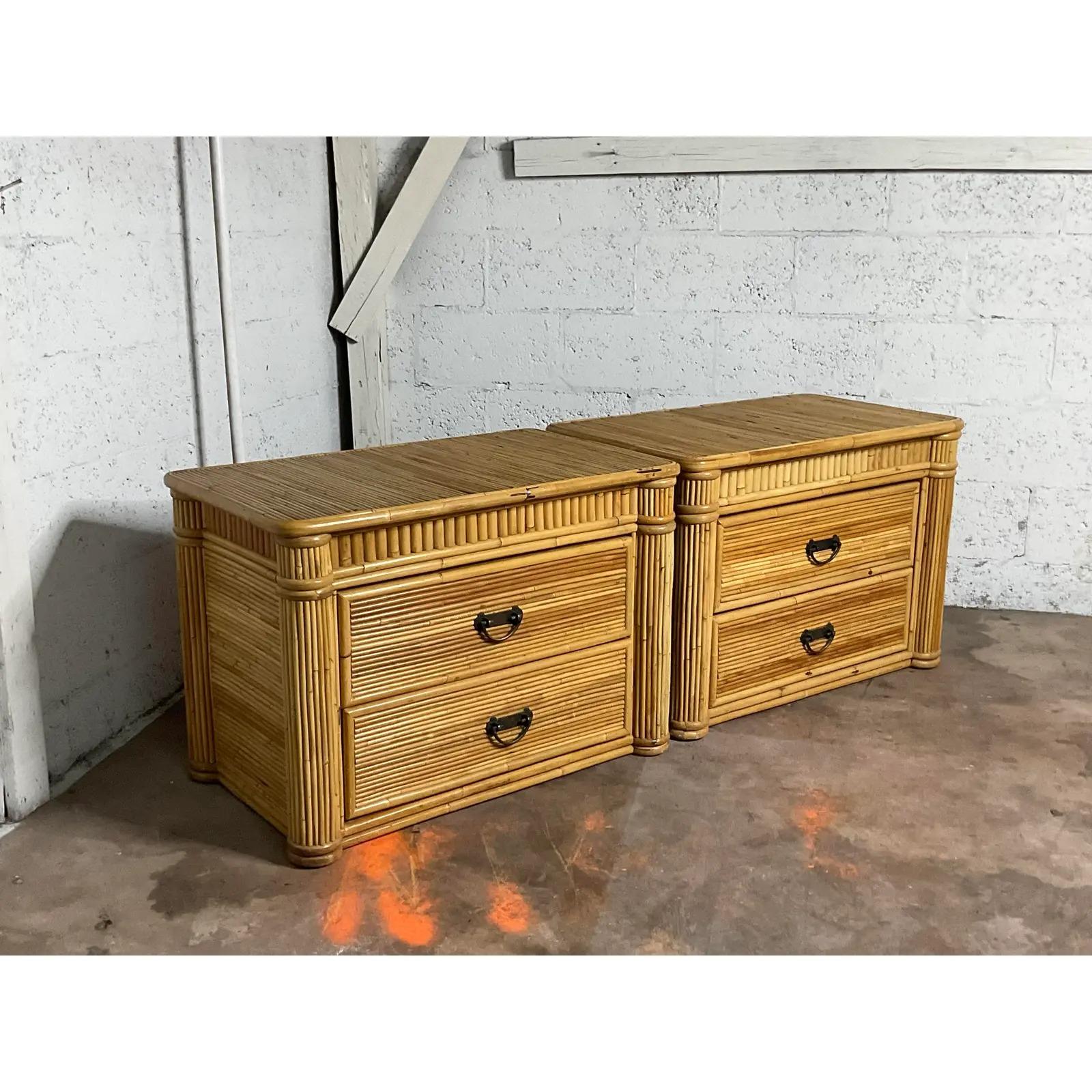 Vintage Coastal Pencil Reed Nightstands - a Pair at 1stDibs