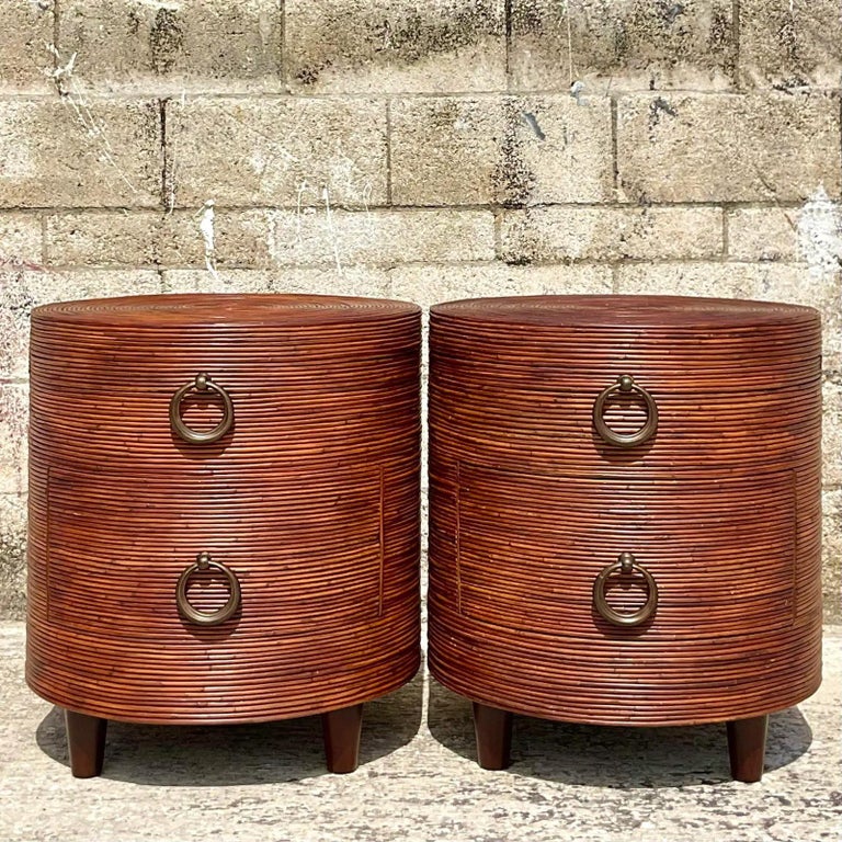 Vintage Coastal Pencil Reed Nightstands, a Pair at 1stDibs