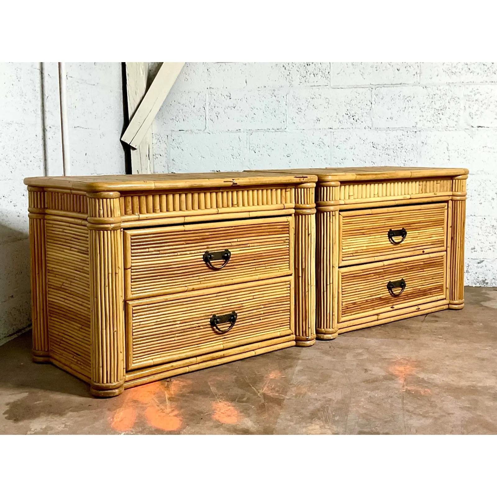 Vintage Coastal Pencil Reed Nightstands - a Pair at 1stDibs