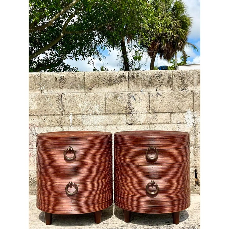 Vintage Coastal Pencil Reed Nightstands, a Pair at 1stDibs