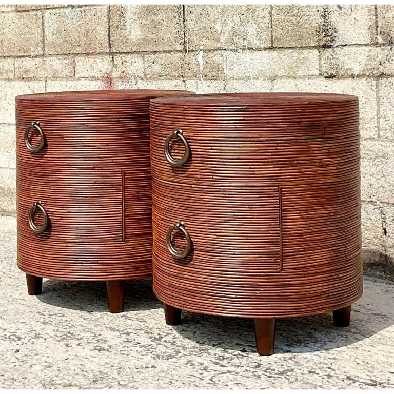 Vintage Coastal Pencil Reed Nightstands, a Pair at 1stDibs