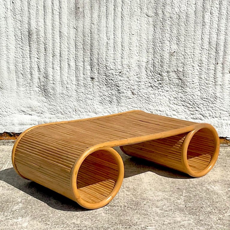 Vintage Coastal Pencil Reed Scroll Coffee Table at 1stDibs