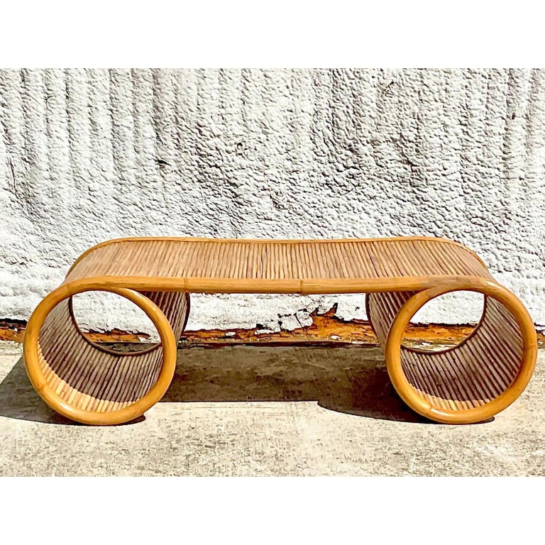 Vintage Coastal Pencil Reed Scroll Coffee Table at 1stDibs