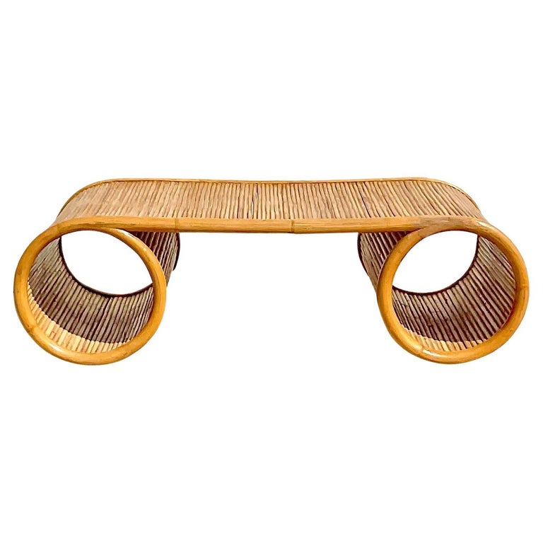 Vintage Coastal Pencil Reed Scroll Coffee Table at 1stDibs