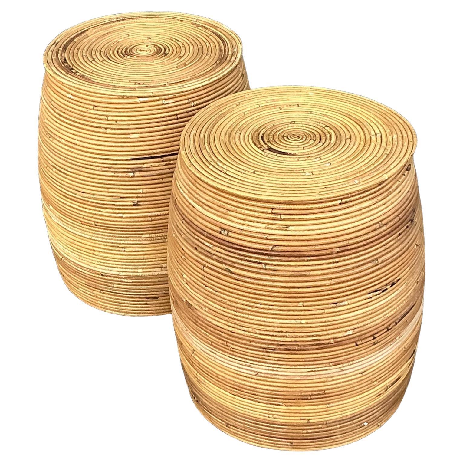 Vintage Coastal Pencil Reed Side Tables - a Pair For Sale at 1stDibs