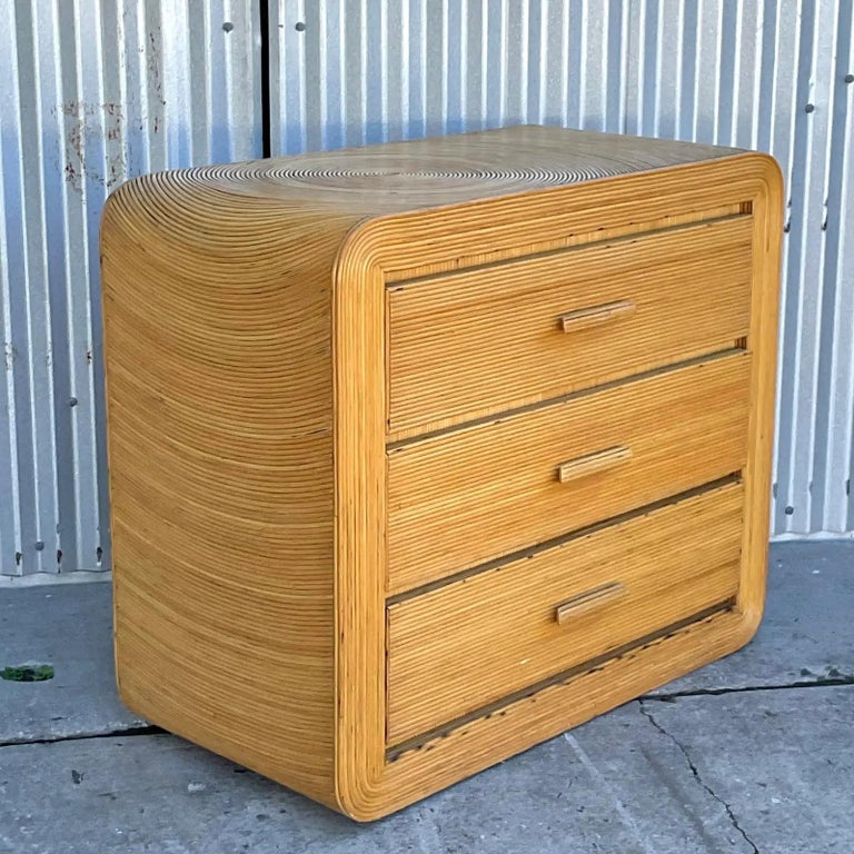 Vintage Coastal Pencil Reed Sunburst Chest of Drawers For Sale at 1stDibs