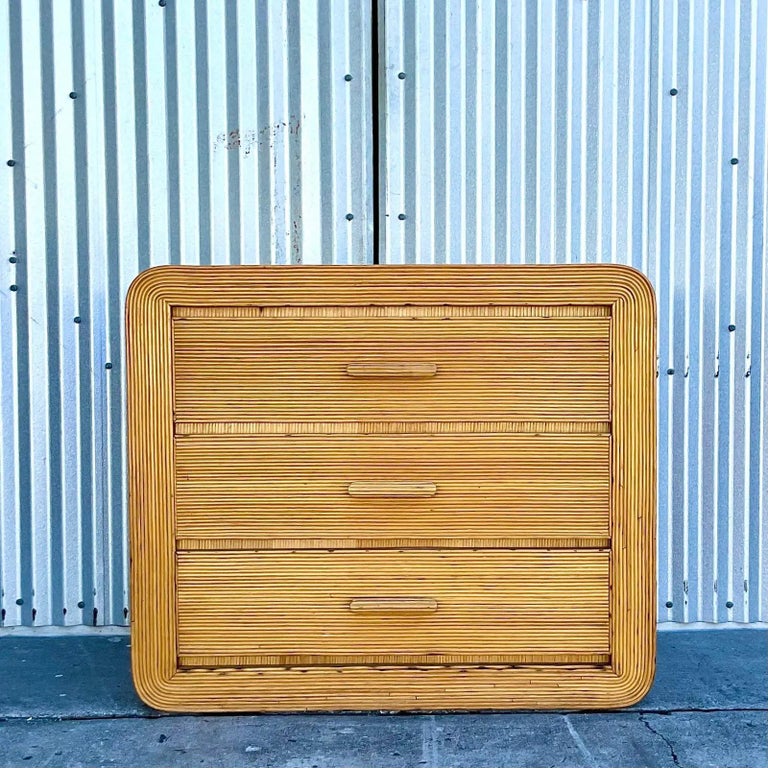 Vintage Coastal Pencil Reed Sunburst Chest of Drawers For Sale at 1stDibs