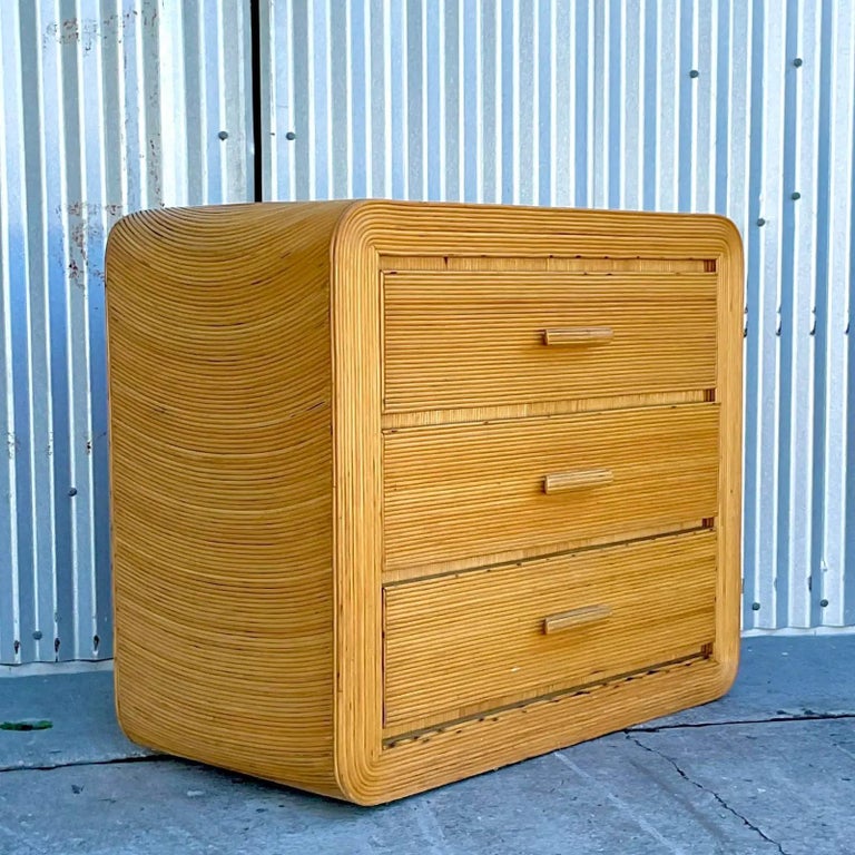 Vintage Coastal Pencil Reed Sunburst Chest of Drawers For Sale at 1stDibs