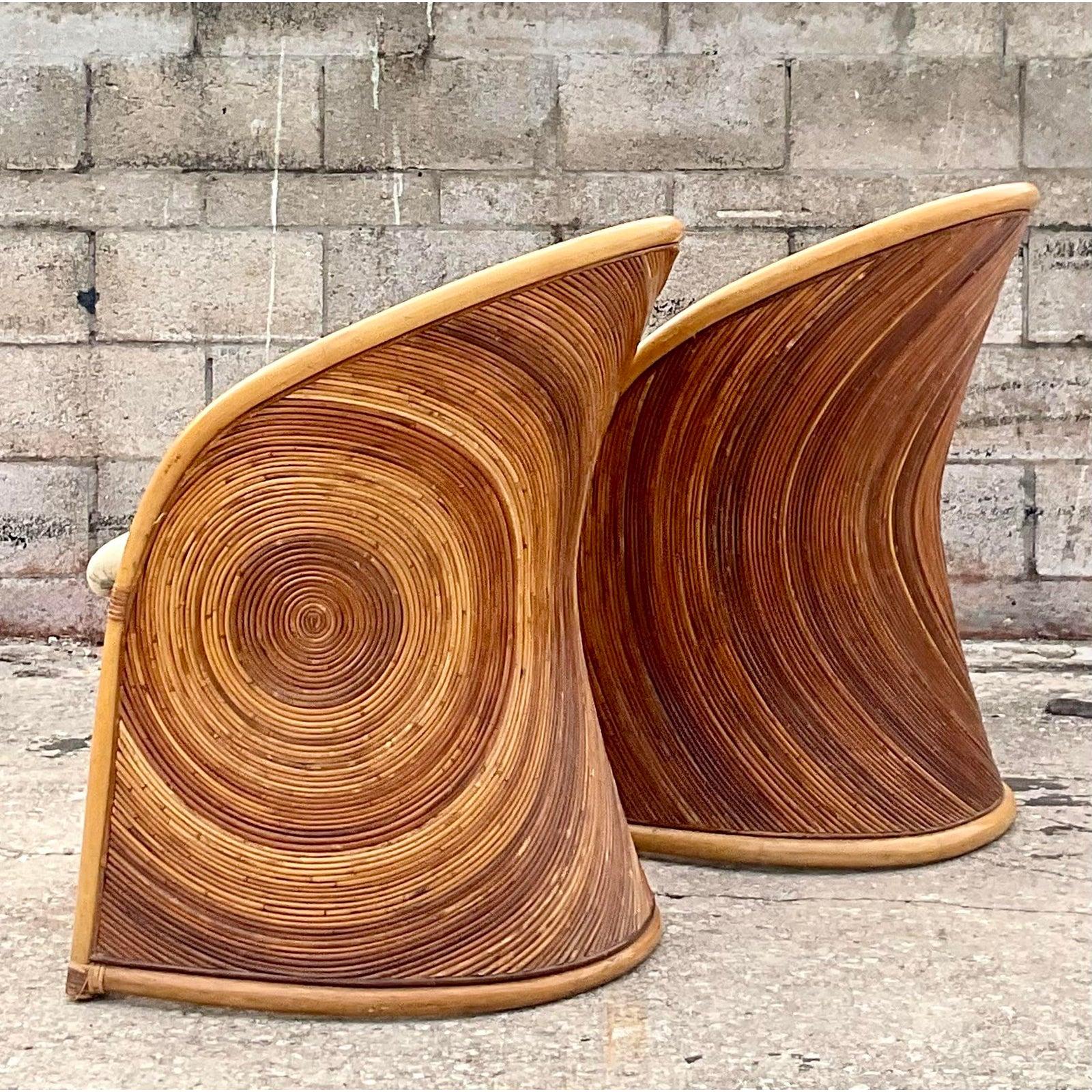 Vintage Coastal Pencil Reed Sunburst Tub Chairs at 1stDibs | reedtub ...