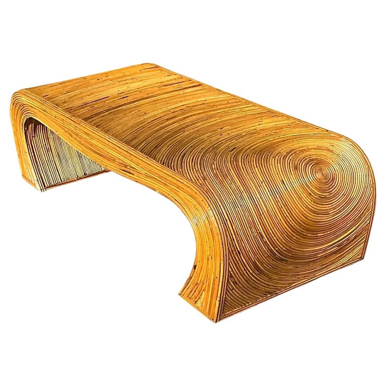 Vintage Coastal Pencil Reed Waterfall Coffee Table at 1stDibs