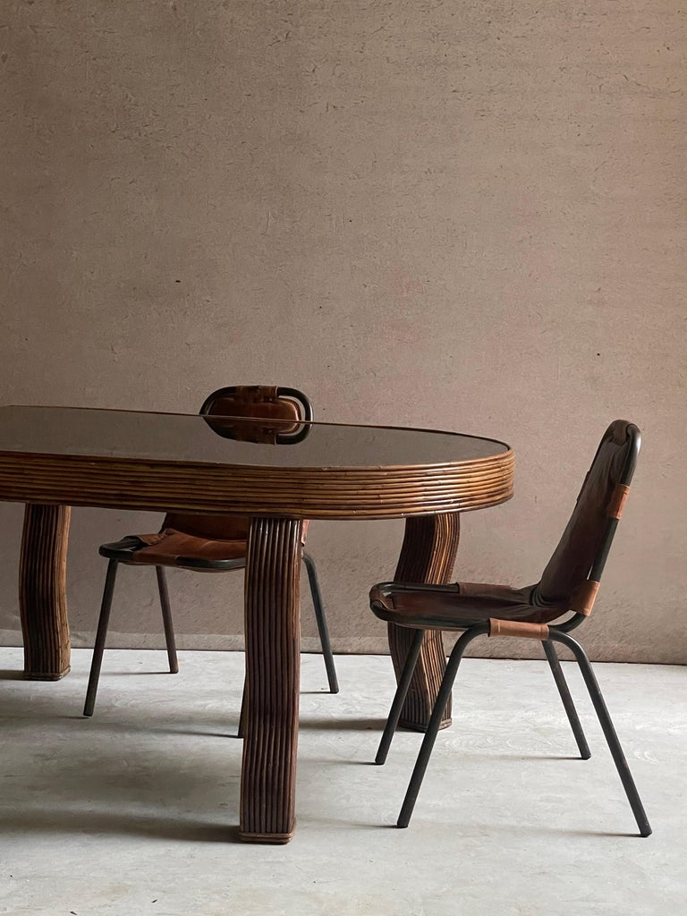 Vintage Coastal Pencil Reed Wavy Legged and Smoked Glass Dining Table ...