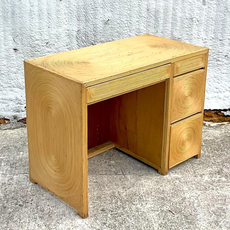 Vintage Coastal Pencil Reed Writing Desk For Sale at 1stDibs