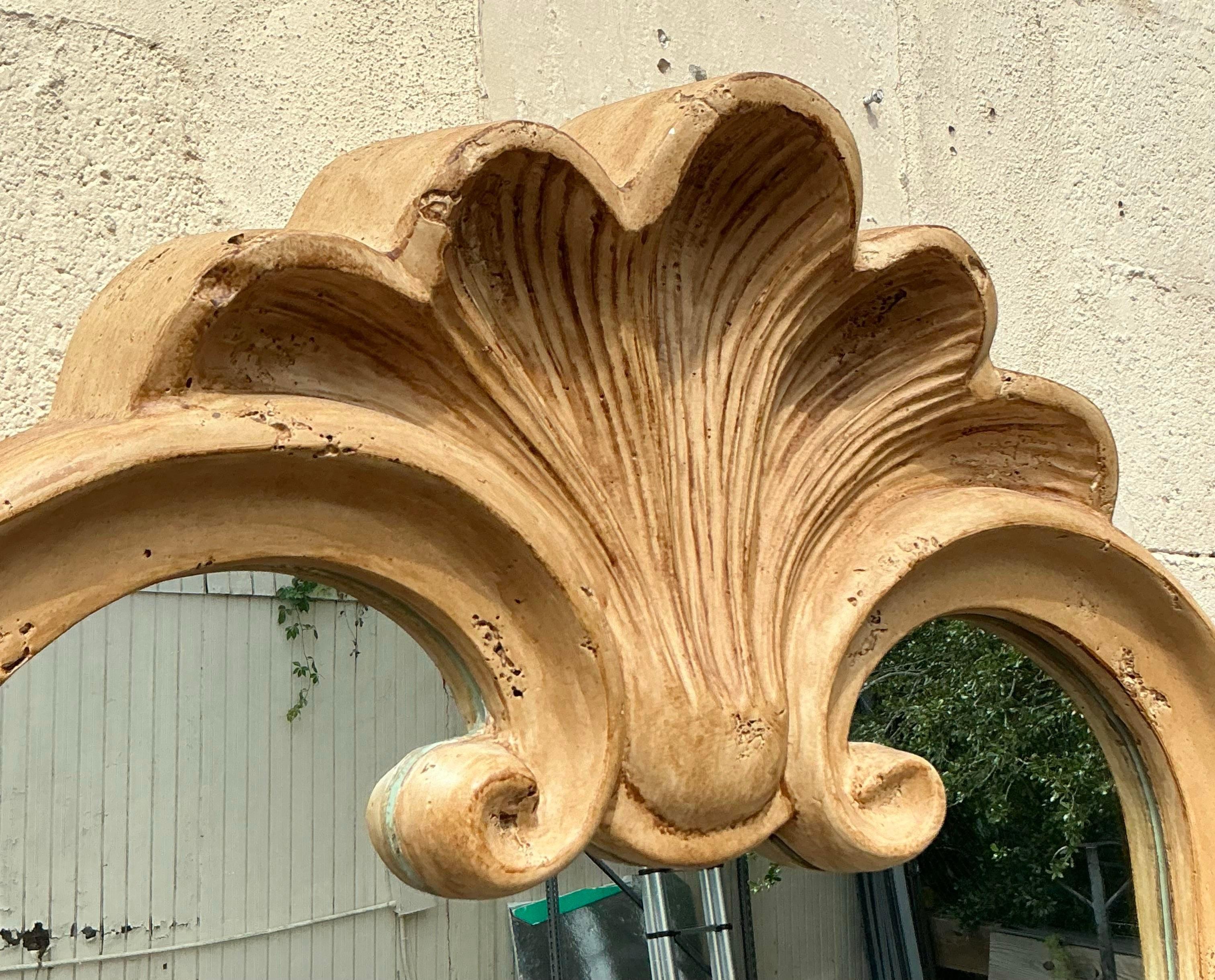 Vintage Coastal Plaster Clamshell Mirror For Sale at 1stDibs