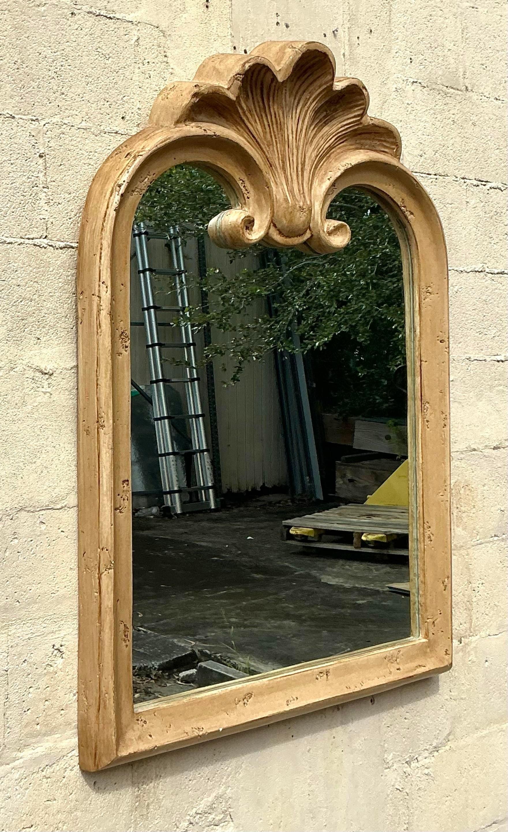 Vintage Coastal Plaster Clamshell Mirror For Sale at 1stDibs