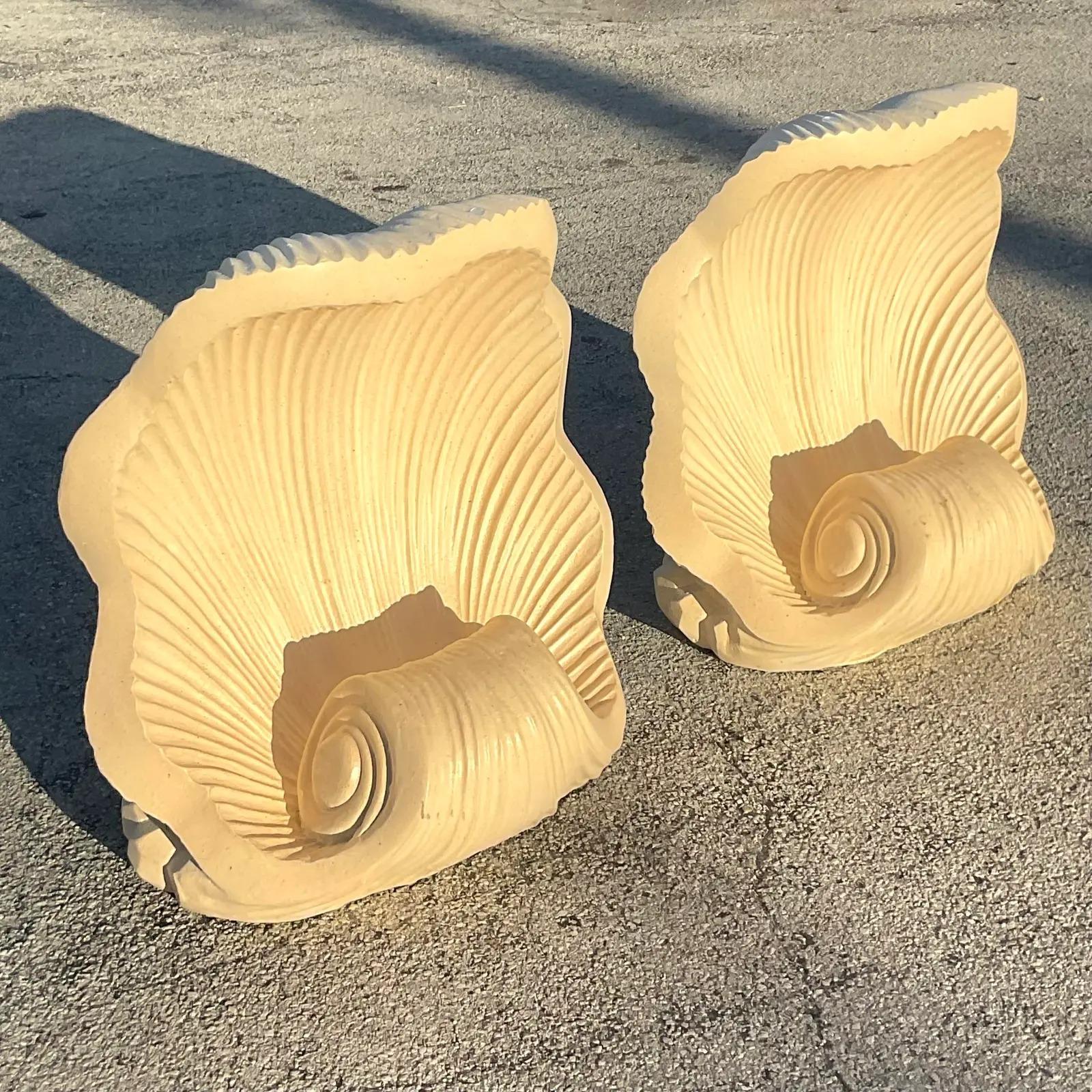 Vintage Coastal Plaster Clamshell Table Pedestal - a Pair at 1stDibs