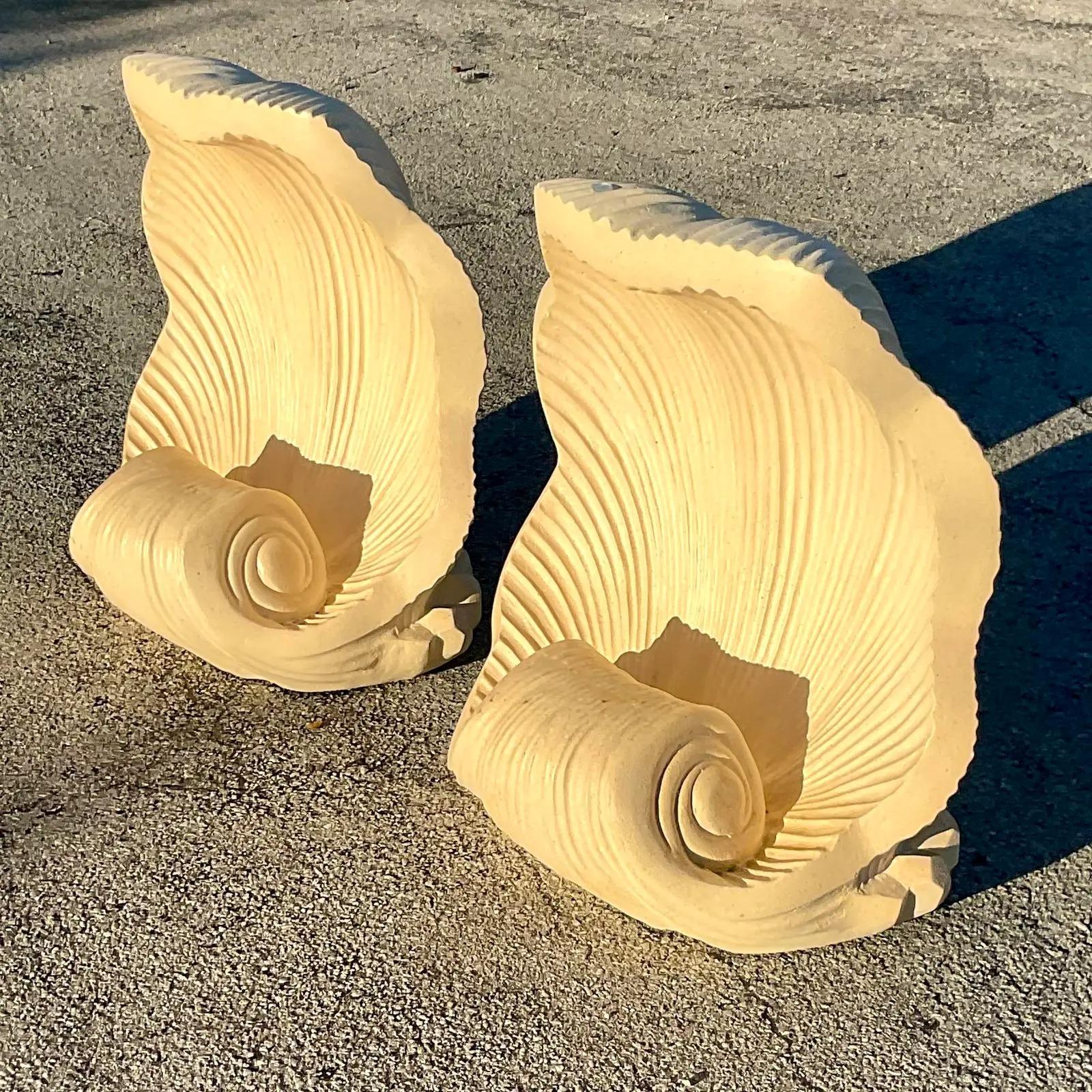 Vintage Coastal Plaster Clamshell Table Pedestal - a Pair at 1stDibs