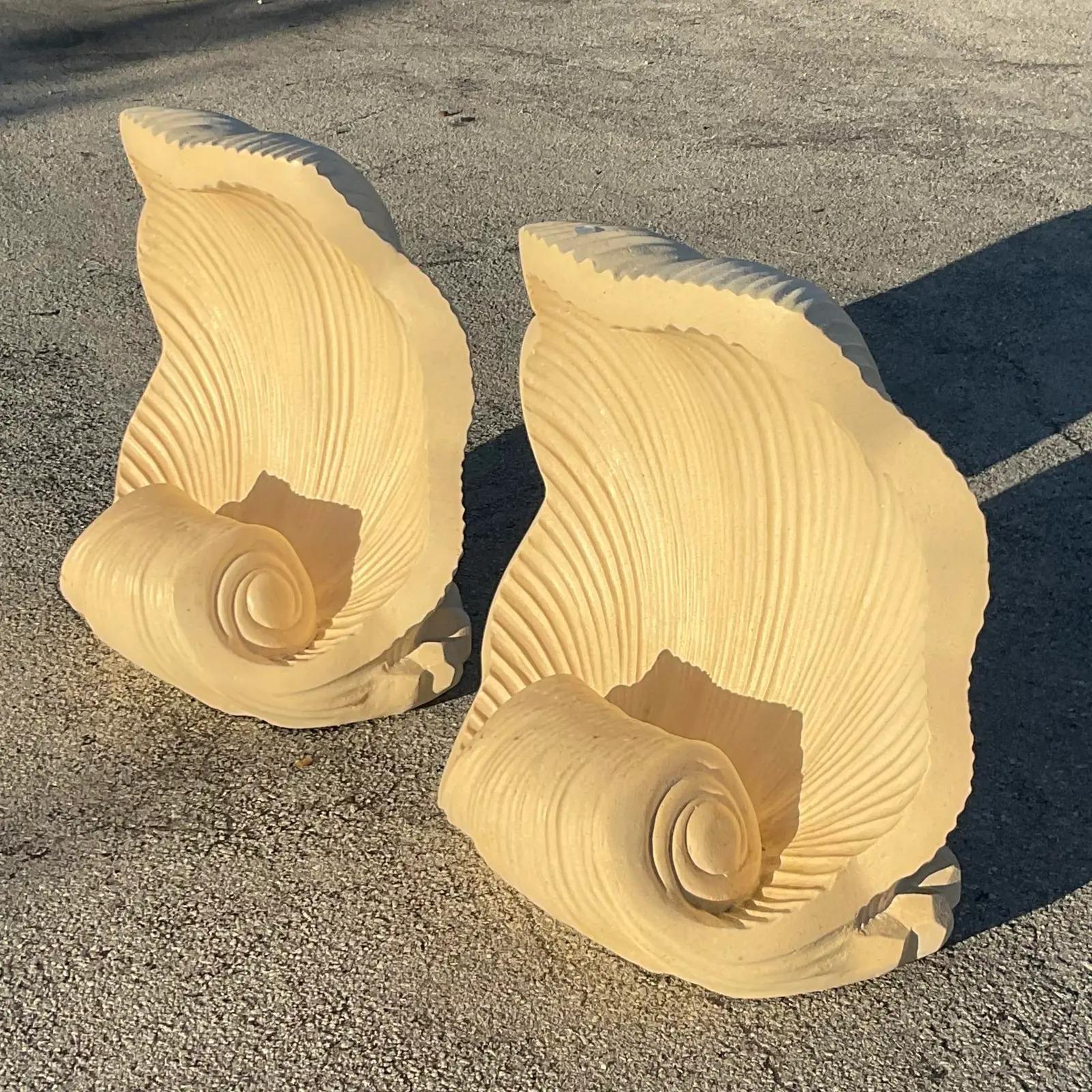 Vintage Coastal Plaster Clamshell Table Pedestal - a Pair at 1stDibs