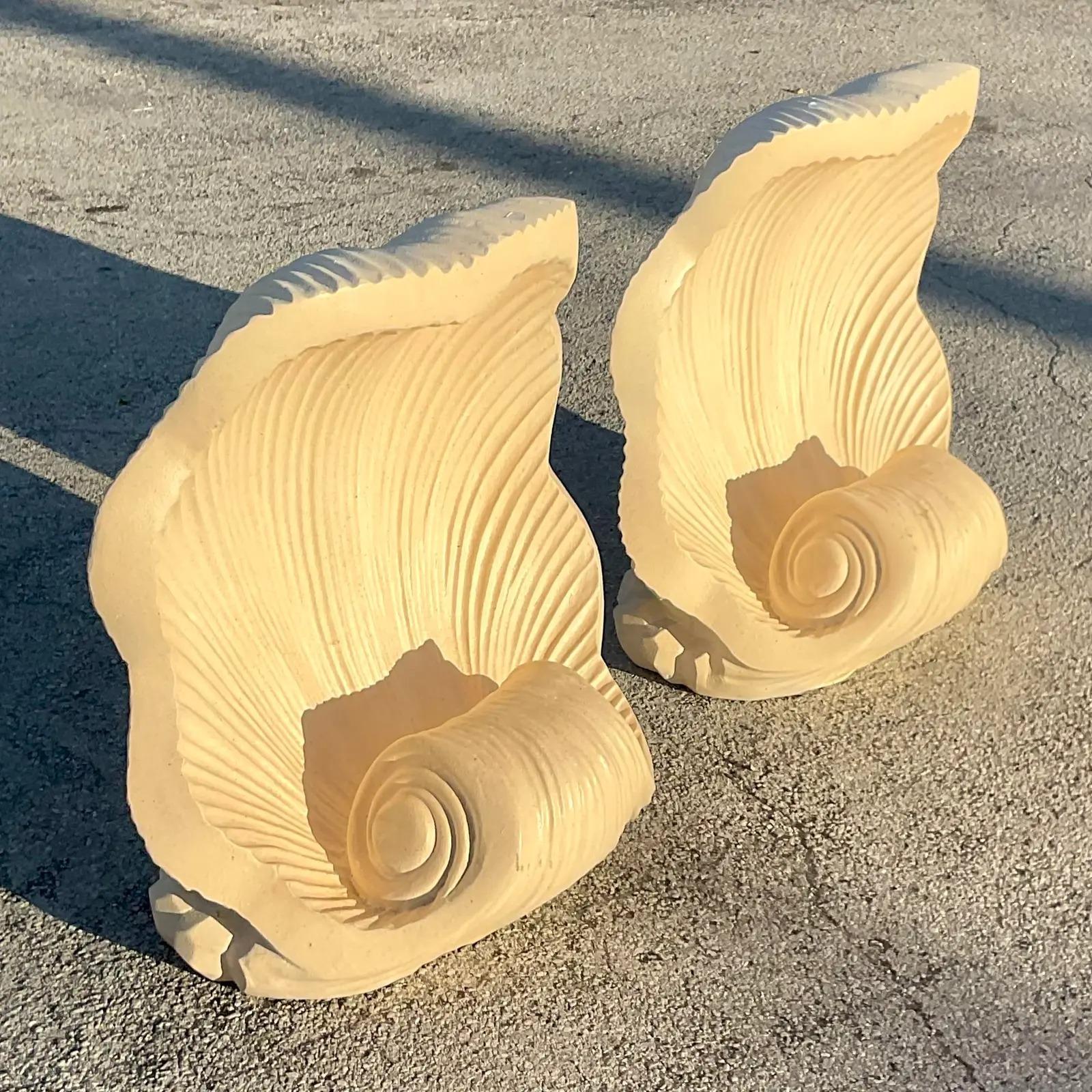 Vintage Coastal Plaster Clamshell Table Pedestal - a Pair at 1stDibs