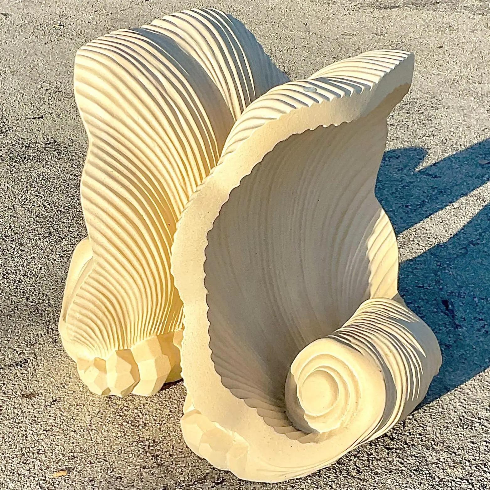 Vintage Coastal Plaster Clamshell Table Pedestal - a Pair at 1stDibs