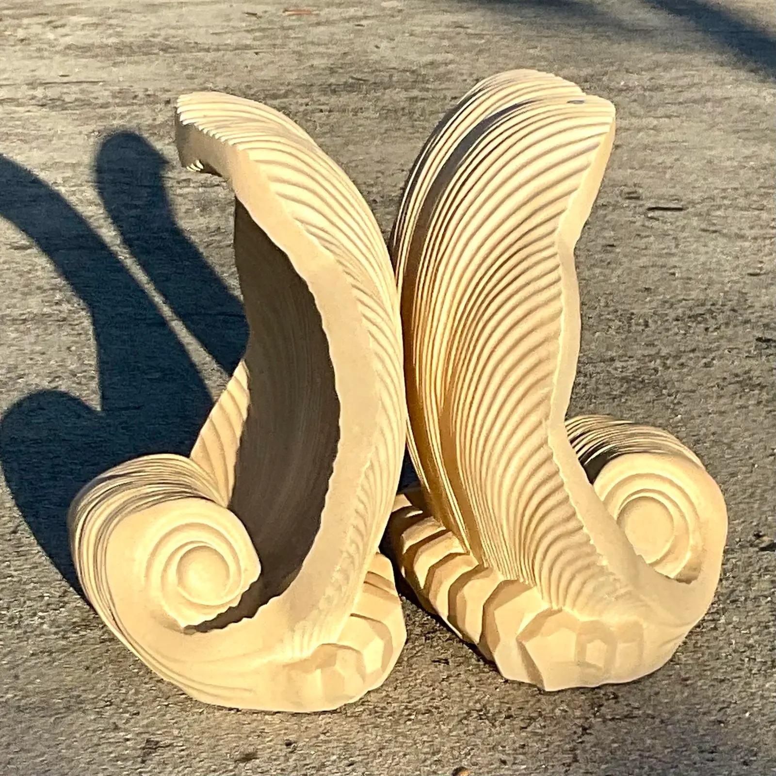 Vintage Coastal Plaster Clamshell Table Pedestal - a Pair at 1stDibs