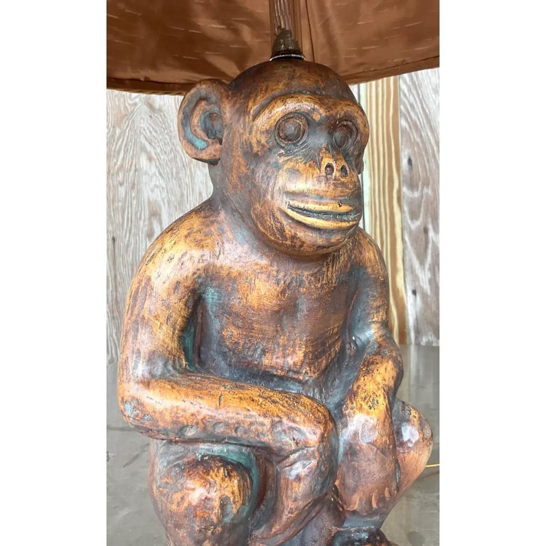 Vintage Coastal Plaster Monkey Lamp at 1stDibs