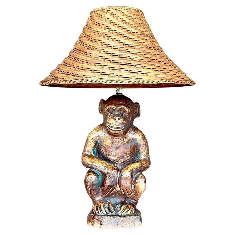 Vintage Coastal Plaster Monkey Lamp at 1stDibs