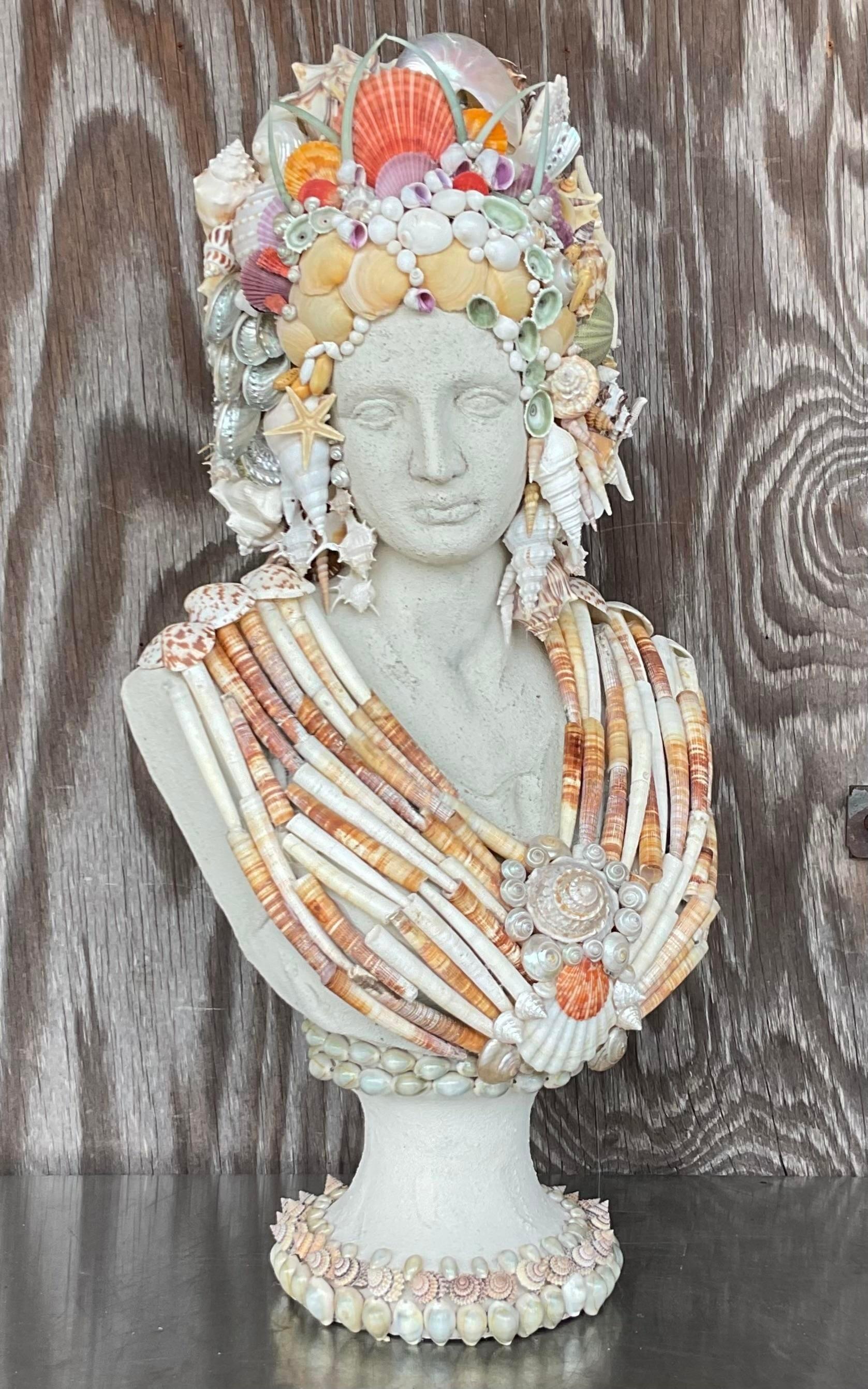 Vintage Coastal Plaster Shell Bust of Woman For Sale at 1stDibs