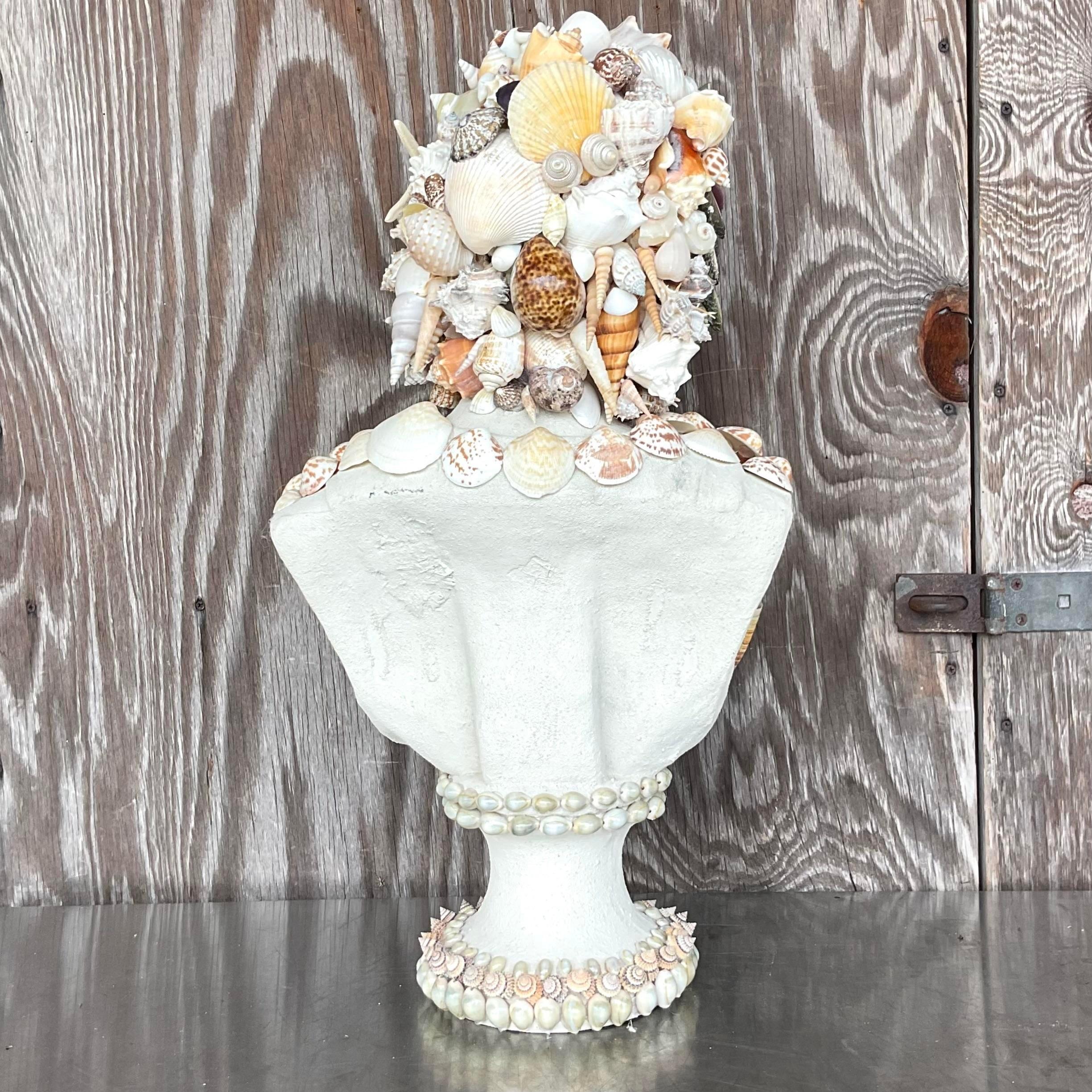 Vintage Coastal Plaster Shell Bust of Woman For Sale at 1stDibs