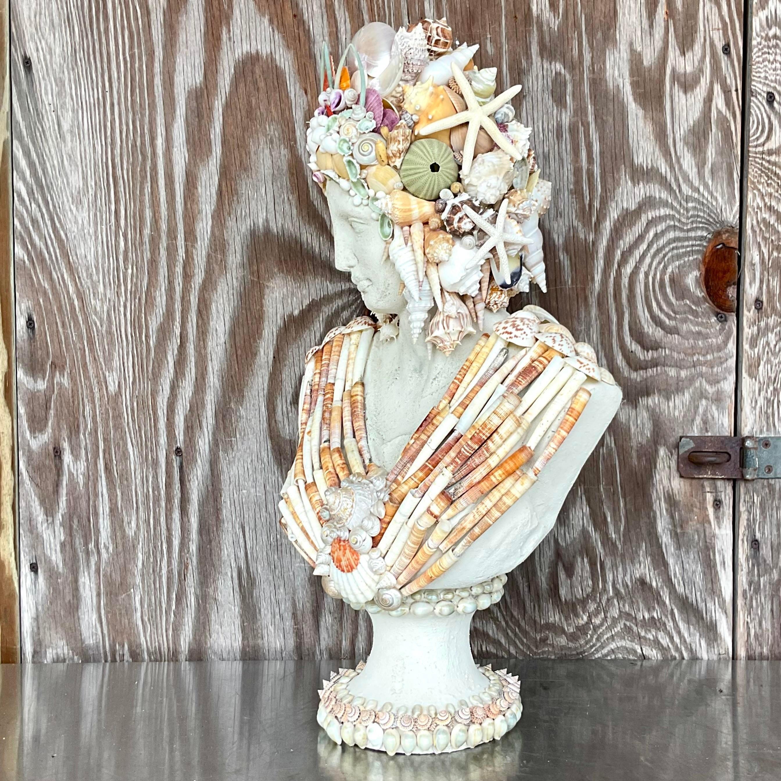 Vintage Coastal Plaster Shell Bust of Woman For Sale at 1stDibs