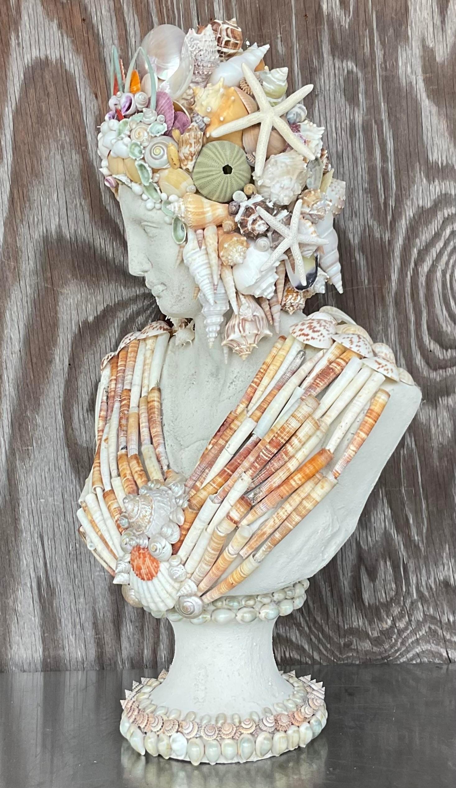 Vintage Coastal Plaster Shell Bust of Woman For Sale at 1stDibs