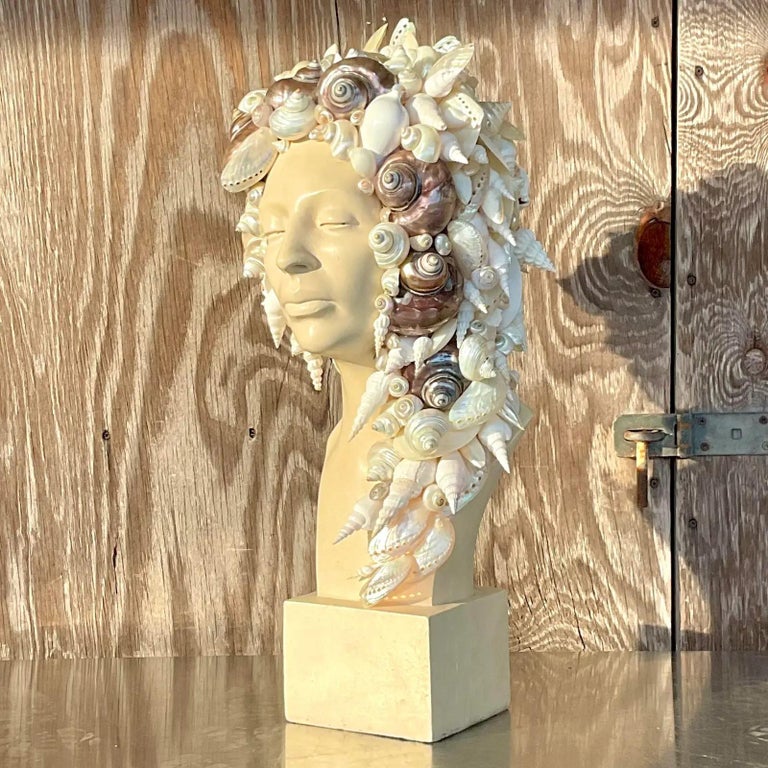 Vintage Coastal Plaster Shell Bust of Woman For Sale at 1stDibs