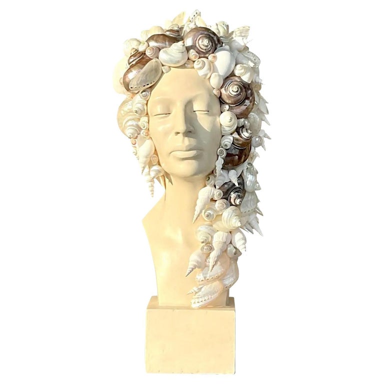Vintage Coastal Plaster Shell Bust of Woman For Sale at 1stDibs